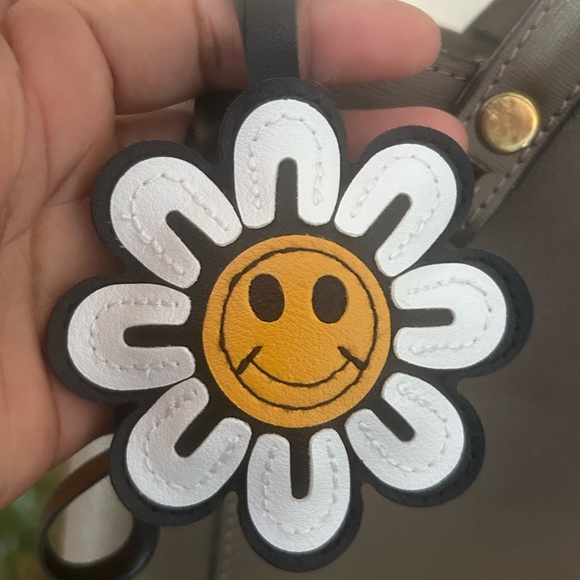 Bags | Smiley Flower Bag Charm Black White And Yellow | Poshmark